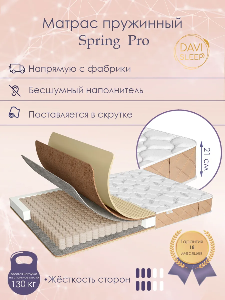 Матрас 85х185 пружинный, DAVI SLEEP Spring Pro, ортопедический на кровать 185х85