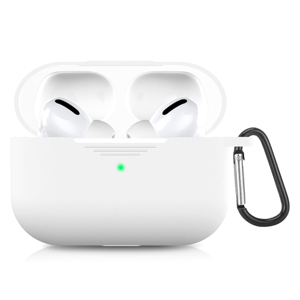 Чехол для кейса наушников Apple AirPods Pro силиконовый с карабином (белый)