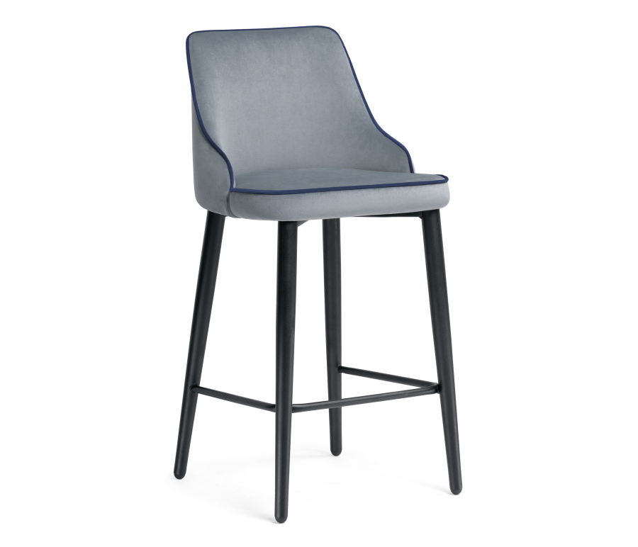 Полубарный стул Woodville Атани серо-синий / кант синий / черный