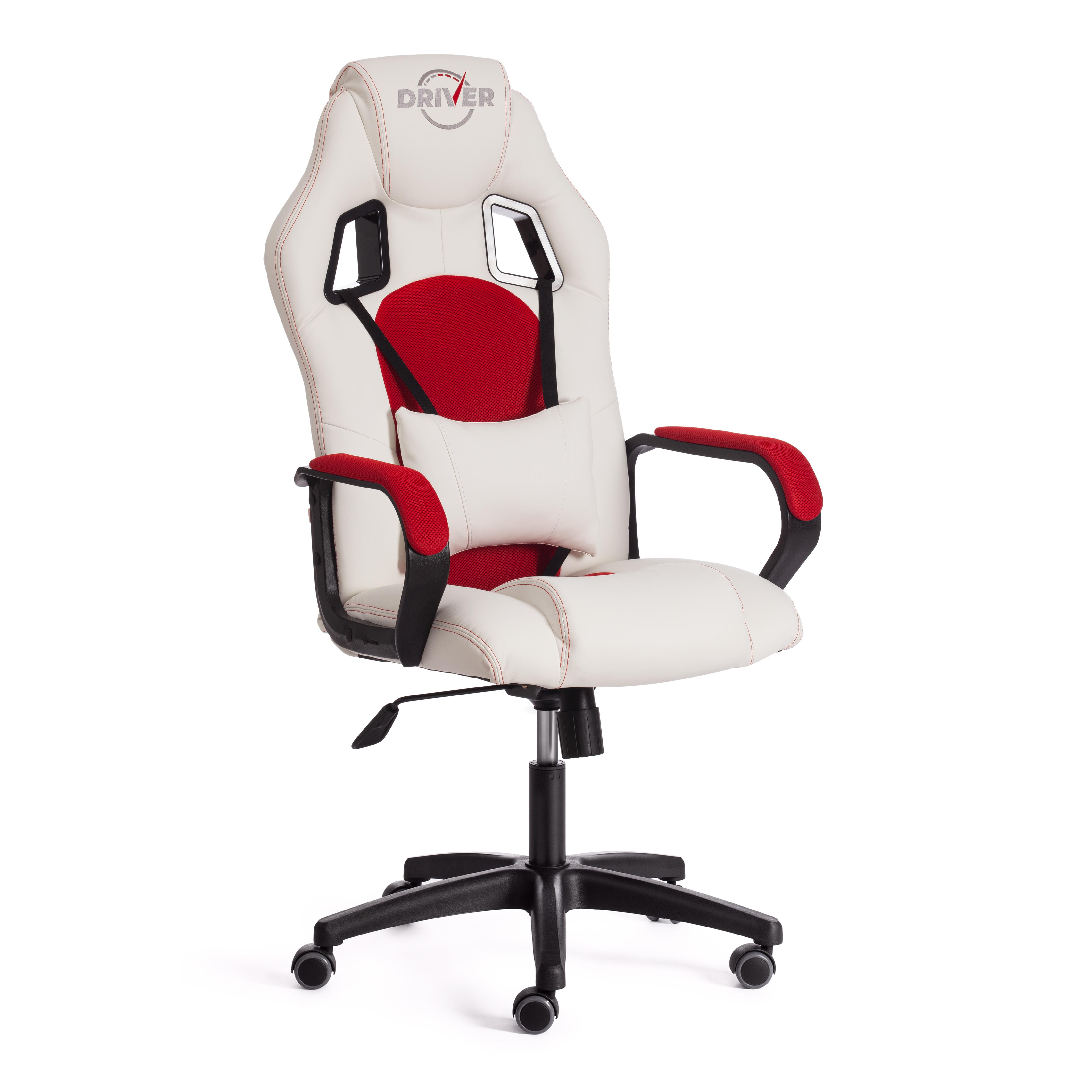 Кресло игровое компьютерное геймерское для пк Tetchair DRIVER белый красный кож/зам/ткань