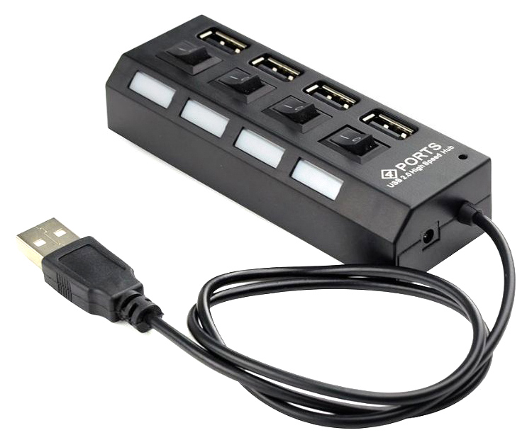 Концентратор Gembird UHB-U2P4-02 USB 2,0 с подсветкой и выключателем, 4 порта, блистер