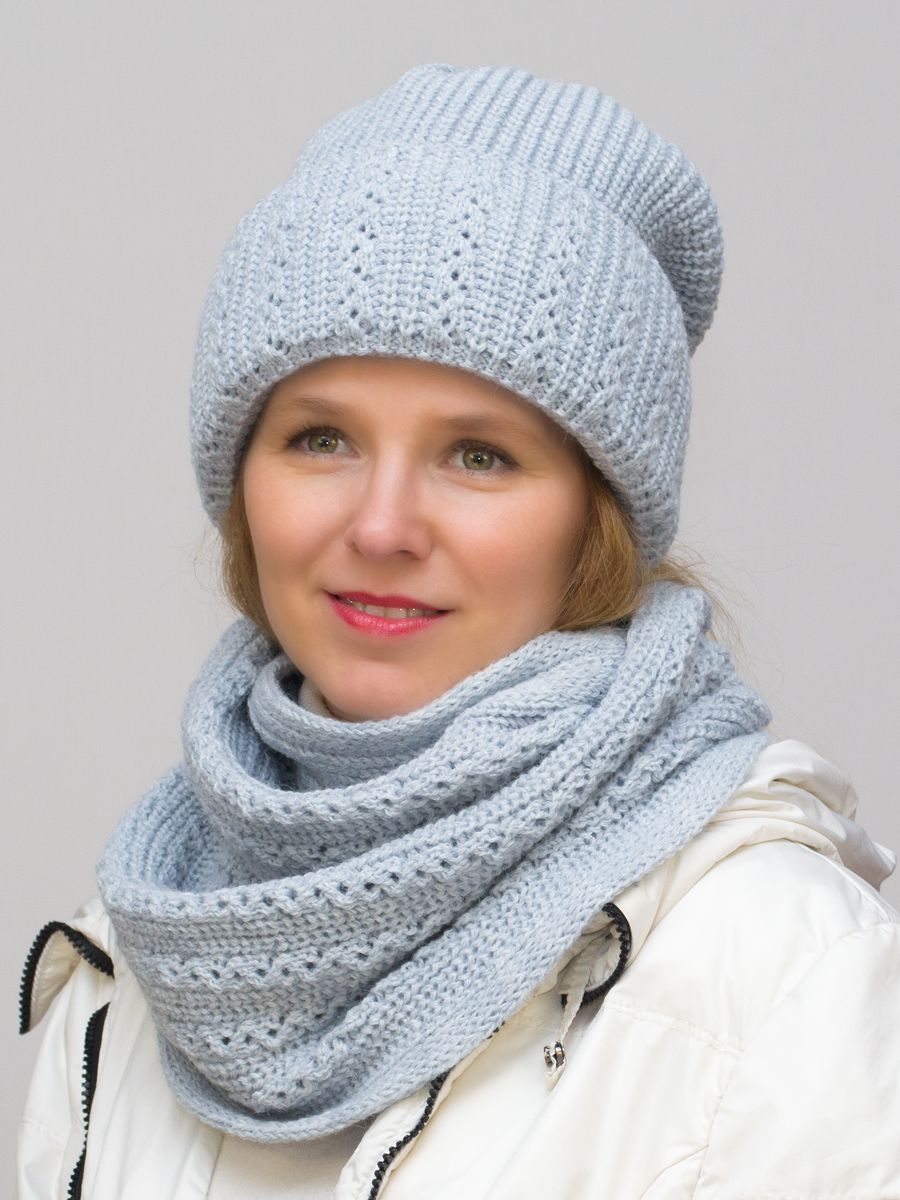 Комплект шапка и снуд женский LanaCaps 22500857 серо-голубой