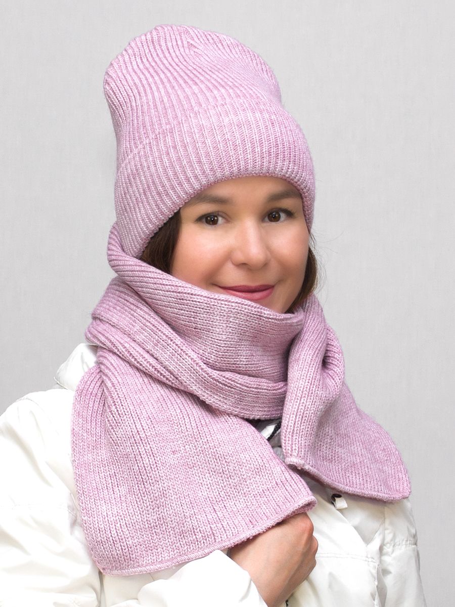 Компелкт (шапка+шарф) комплект женский LanaCaps 22544465 лавандово-розовый р.56-58