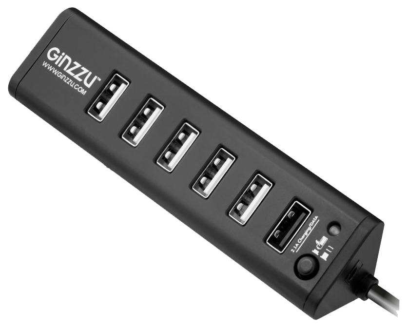 Разветвитель для компьютера GINZZU 7-ми портовый USB HUB черный GR-315UB