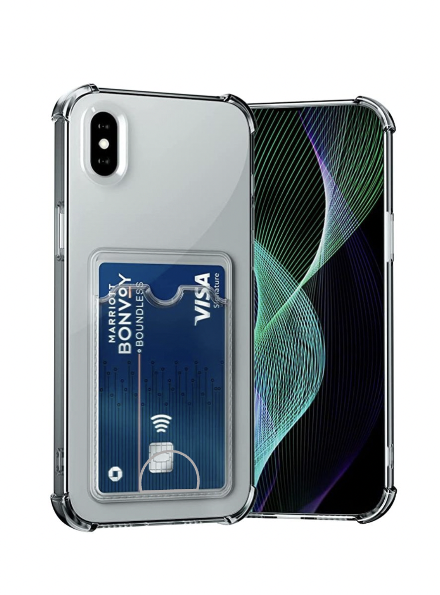 Чехол на iphone xs max с карманом для карт и защитой углов прозрачный