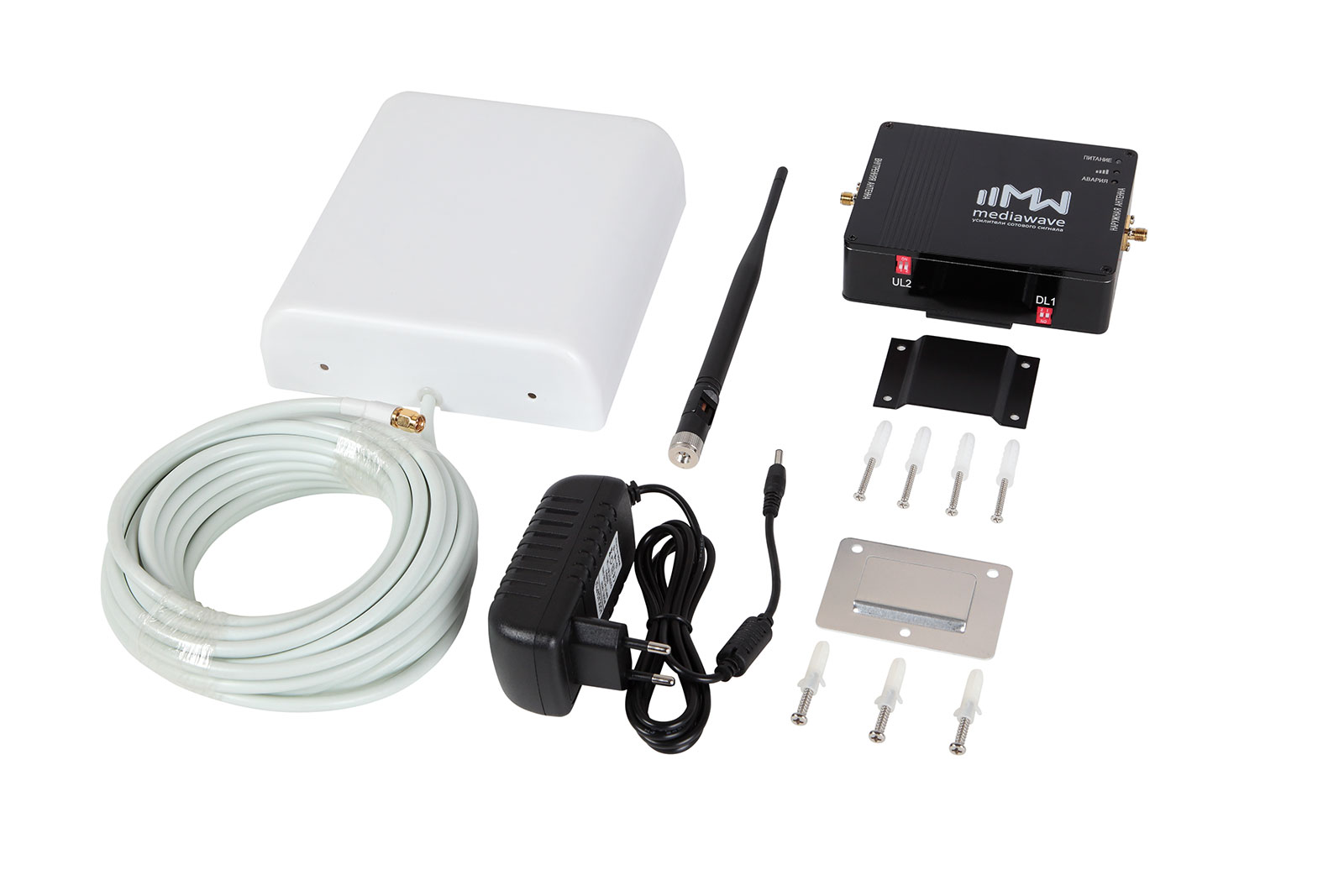 Усилитель сотового сигнала 1800/2100 МГц GSM/3G/4G MediaWave в комплекте (MWK-1821-S)