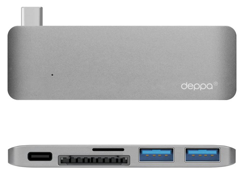 Адаптер Deppa USB Type-C-2xUSB A/USB Type-C/SD/MicroSD, M-F Grey (72217)