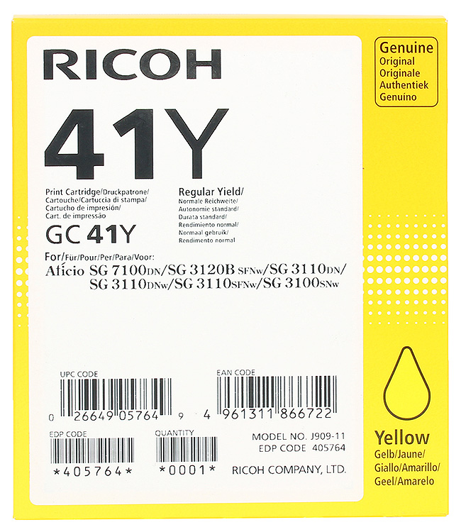 Картридж для струйного принтера Ricoh GC 41Y, желтый, оригинал