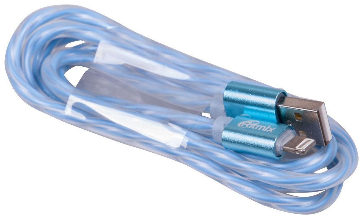 Кабель Ritmix RCC-322 Blue USB-Apple 8pin lightning 1м, 2А