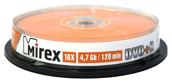 Диск для записи Mirex DVD+R 4,7Gb 16x Cake Box 10 шт (202493)