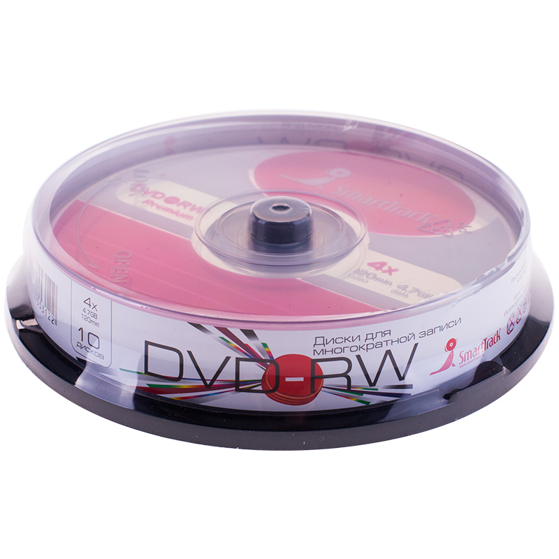 Диск DVD-RW Smart Track, 4.7Gb, 4x, Cake Box, 10 штук