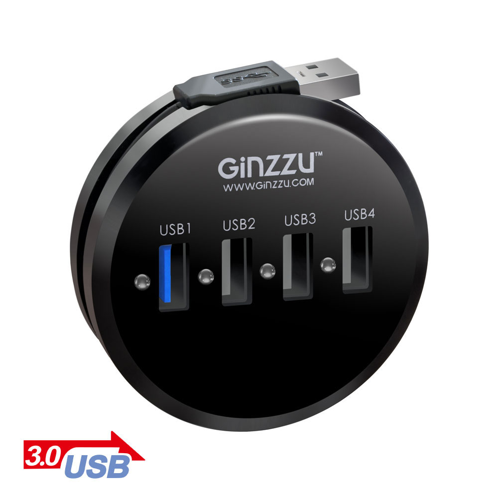 Концентратор USB 3.0/2.0 Ginzzu GR-314UB, 4 порта (1xUSB3.0+3xUSB2.0)