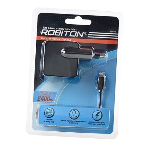 Зарядное устройство ROBITON App05 Charging Kit 2.4A iPhone/iPad (100-240V)