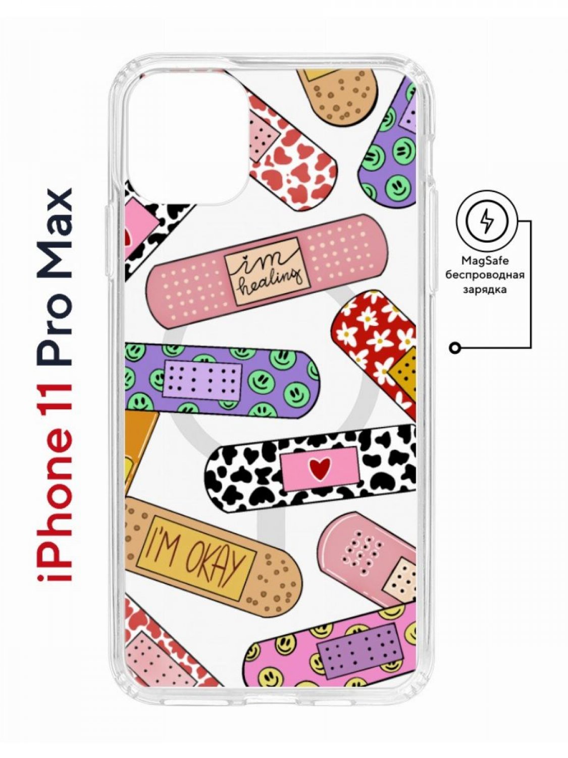 Чехол на iPhone 11 Pro Max MagSafe с принтом Kruche Print Милые пластыри с магнитом
