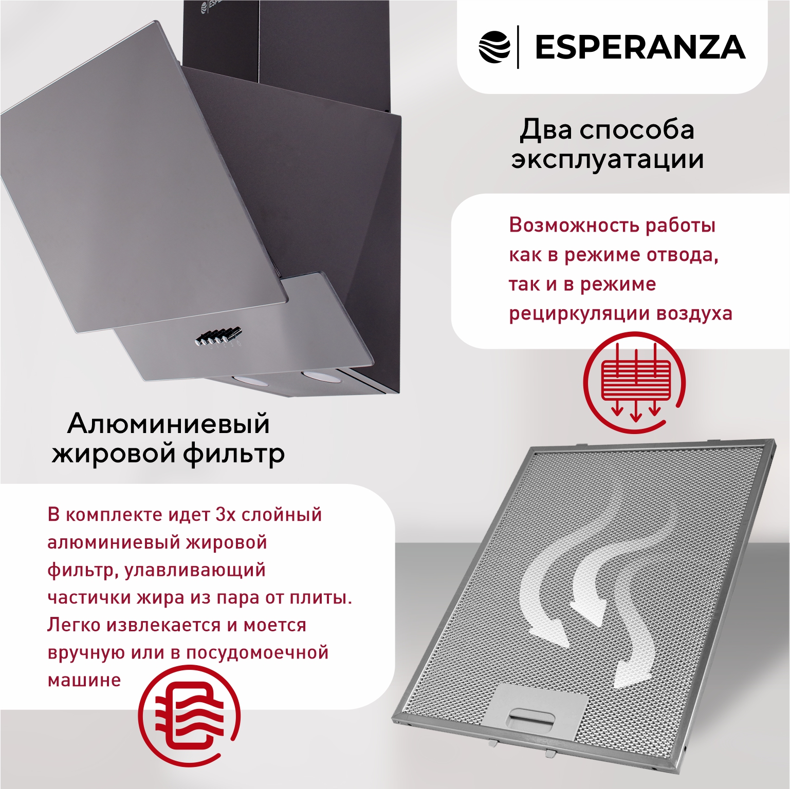 Вытяжка встраиваемая Esperanza RHA60G05 черный