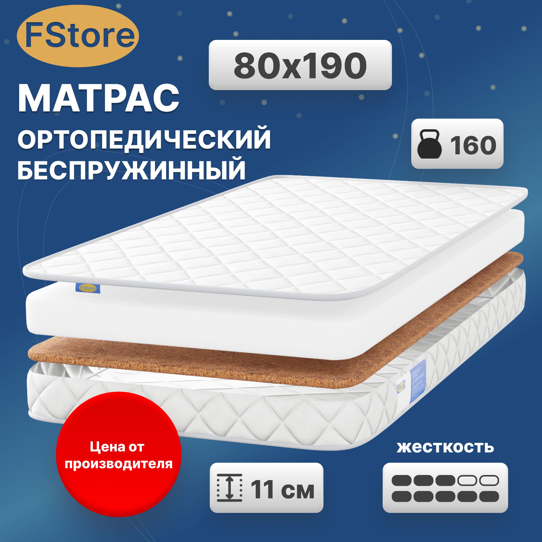 Ортопедический матрас FStore Roll Eco Deluxe, Беспружинный, 80х190 см