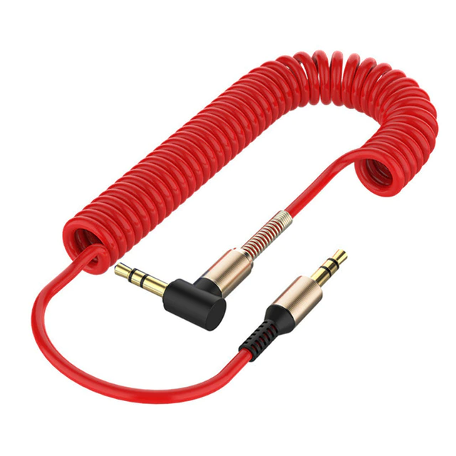 Аудио кабель спиральный 1,5 м, AUX джек 3,5 мм акустический / красный