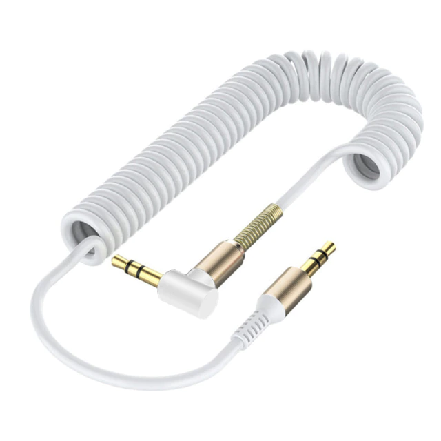 Аудио кабель спиральный 1,5 м, AUX джек 3,5 мм акустический / белый