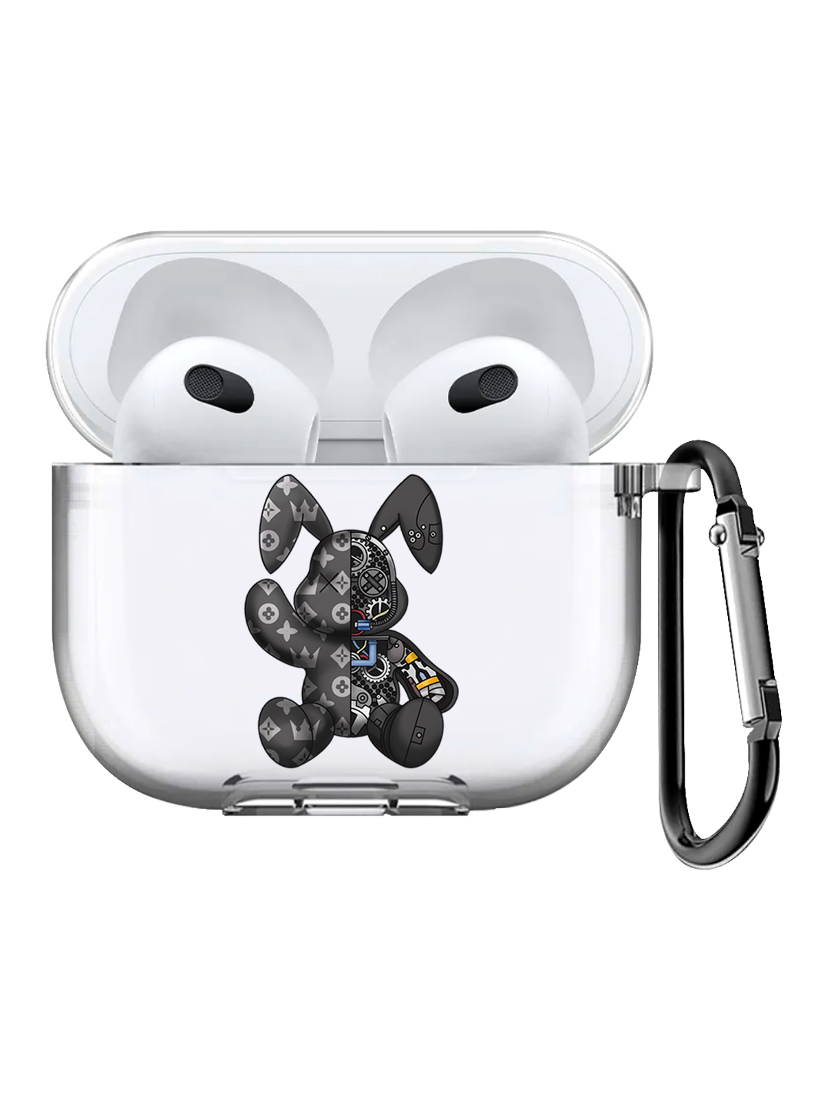 Чехол с карабином MustHaveCase для Apple AirPods 3 Bunny Черный прозрачный
