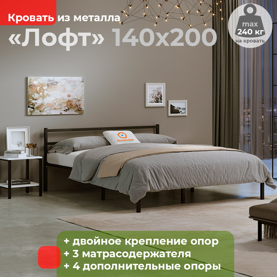 Кровать металлическая ДомаКлёво Лофт 140х200 черная