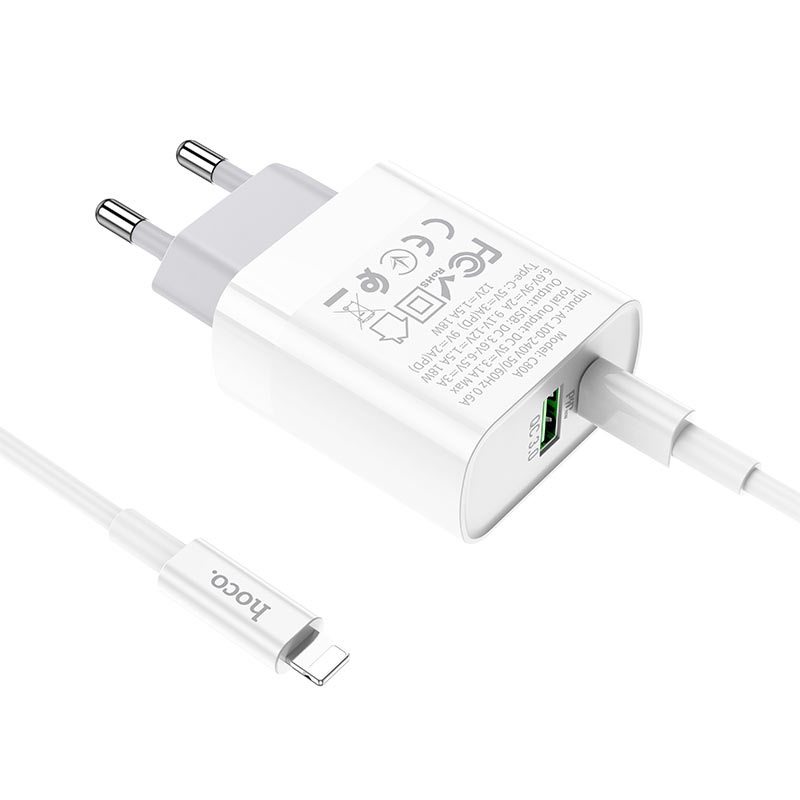 Сетевое зарядное устройство c USB Hoco C80A, Type-C-Lightning, белое