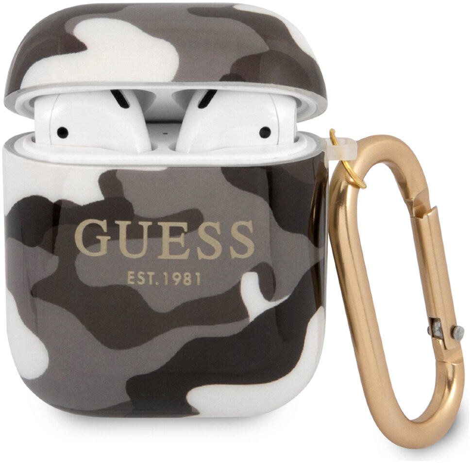 Чехол с карабином Guess TPU для AirPods 1/2 Черный камуфляж (GUA2UCAMG)