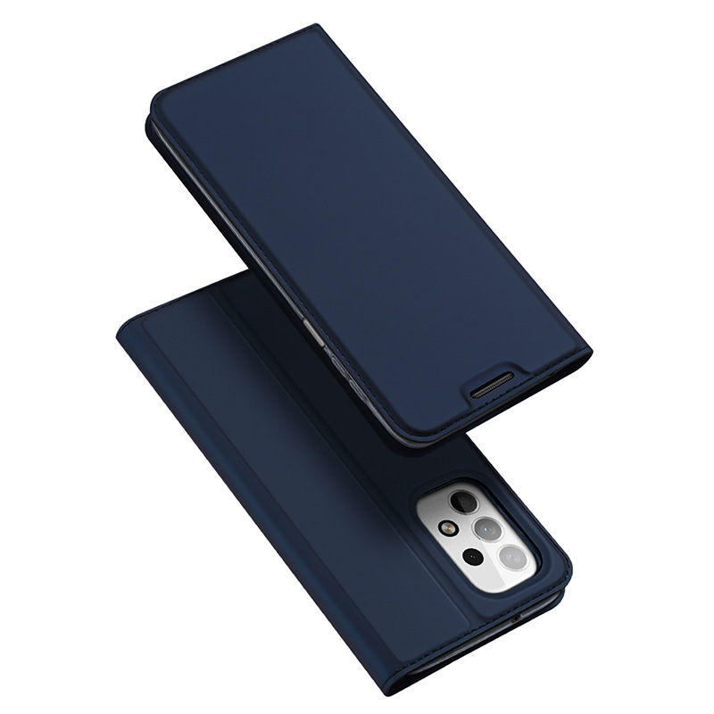 Чехол-книжка из кожи на жёсткой металлической основе для Samsung Galaxy A23 синий