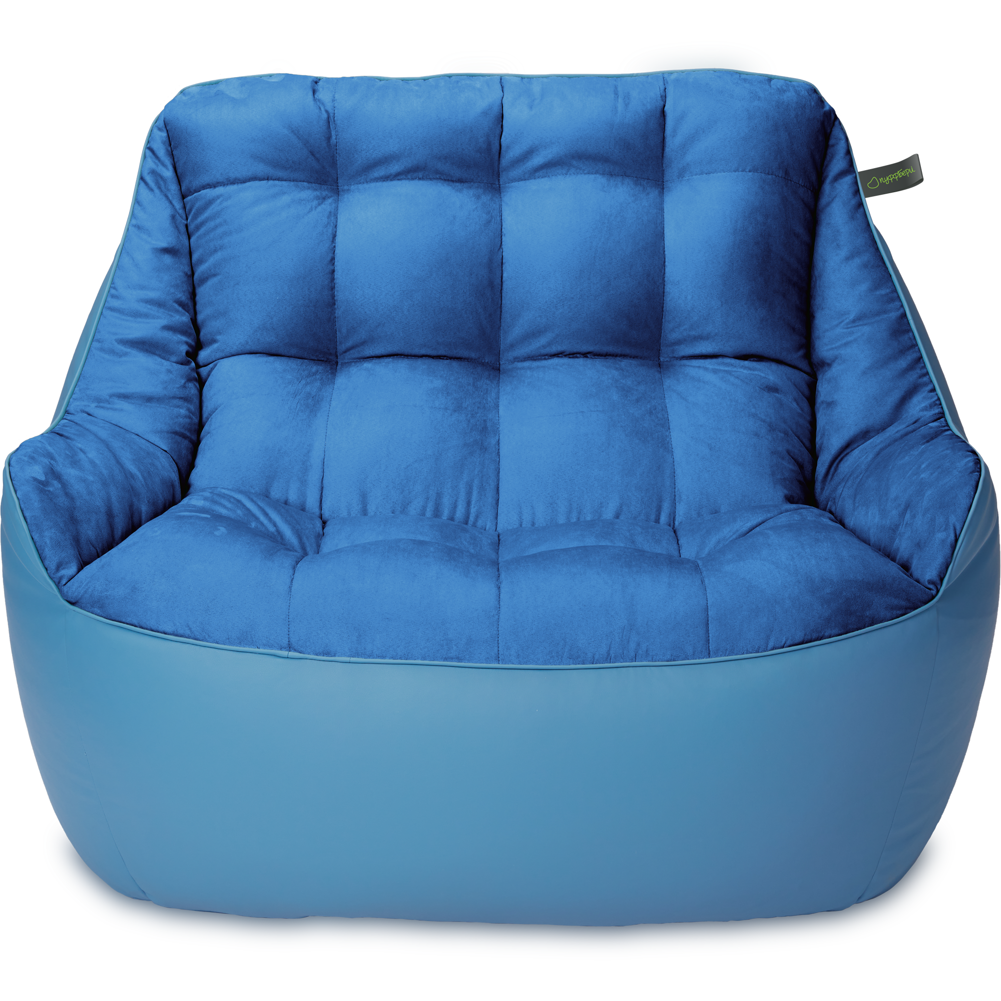 Кресло мешок ПуффБери Диван Босс, эко-кожа и замша, Синий и голубой