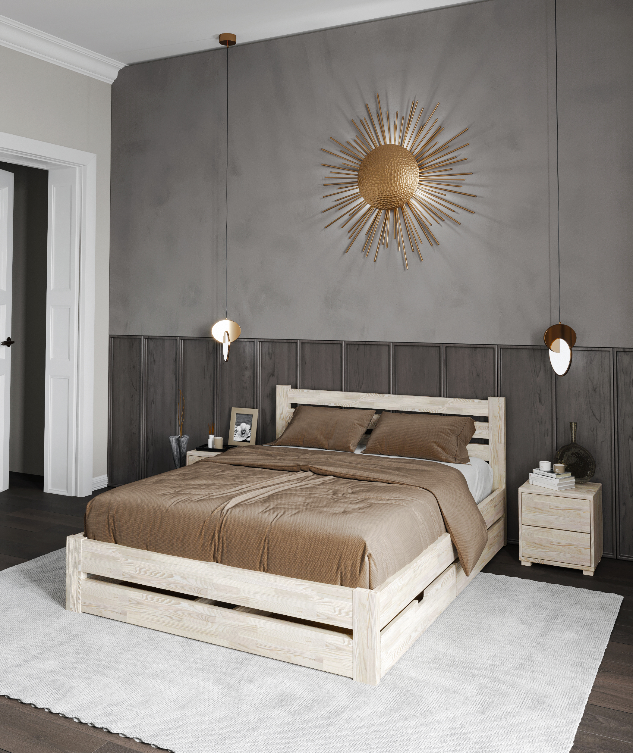 Кровать МиДа Трейд Амелия-2 с 4 ящиками 120x180 из массива сосны, без покрытия