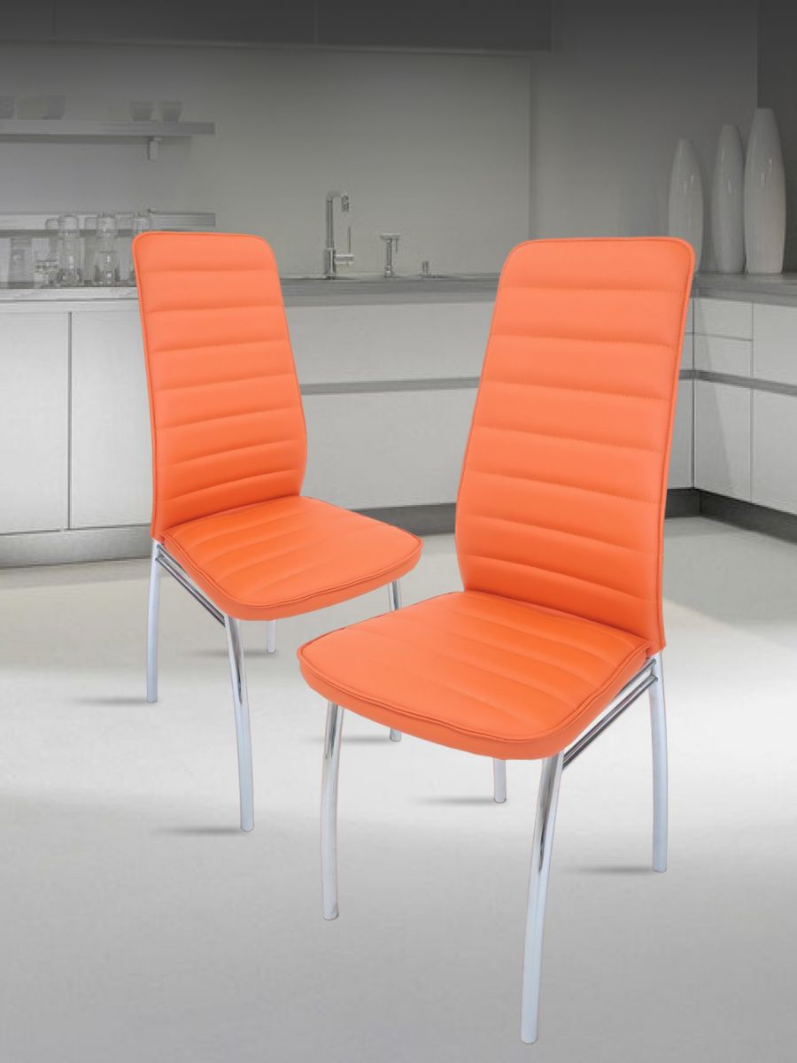 Кухонные стулья мягкие со спинкой Мебель Хром 2 шт оранжевый