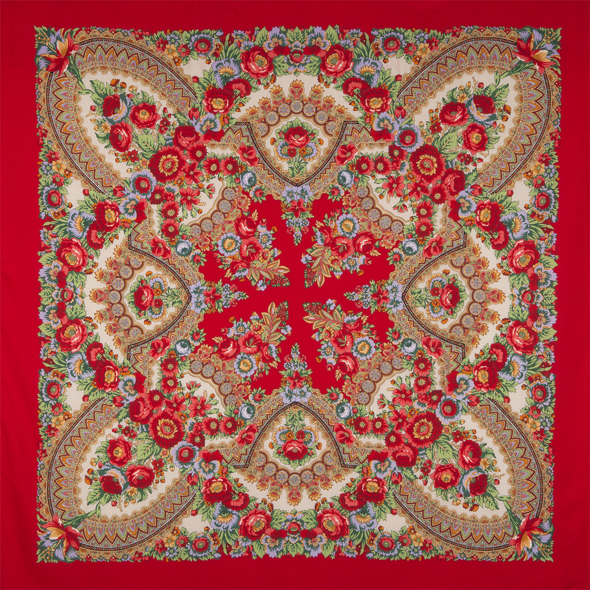 Платок женский Павловопосадский платок 377 красный, 148х148 см