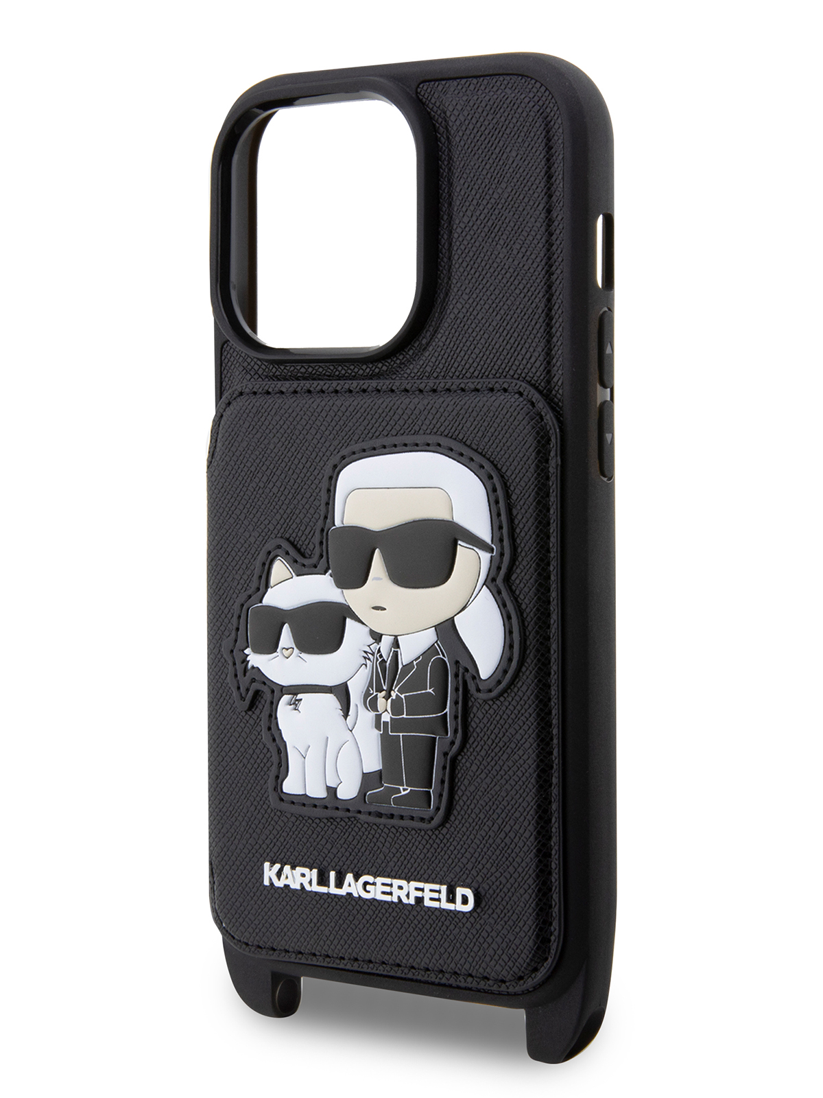 Чехол Karl Lagerfeld для iPhone 14 Pro из экокожи с ремешком, Black