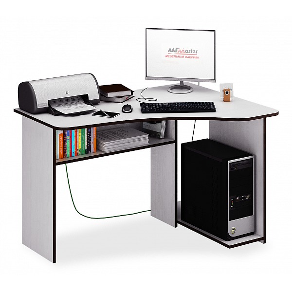Компьютерный стол MFMaster Триан-1 MAS_MST-UST-01-R-16-PR-BEL, белый/черный