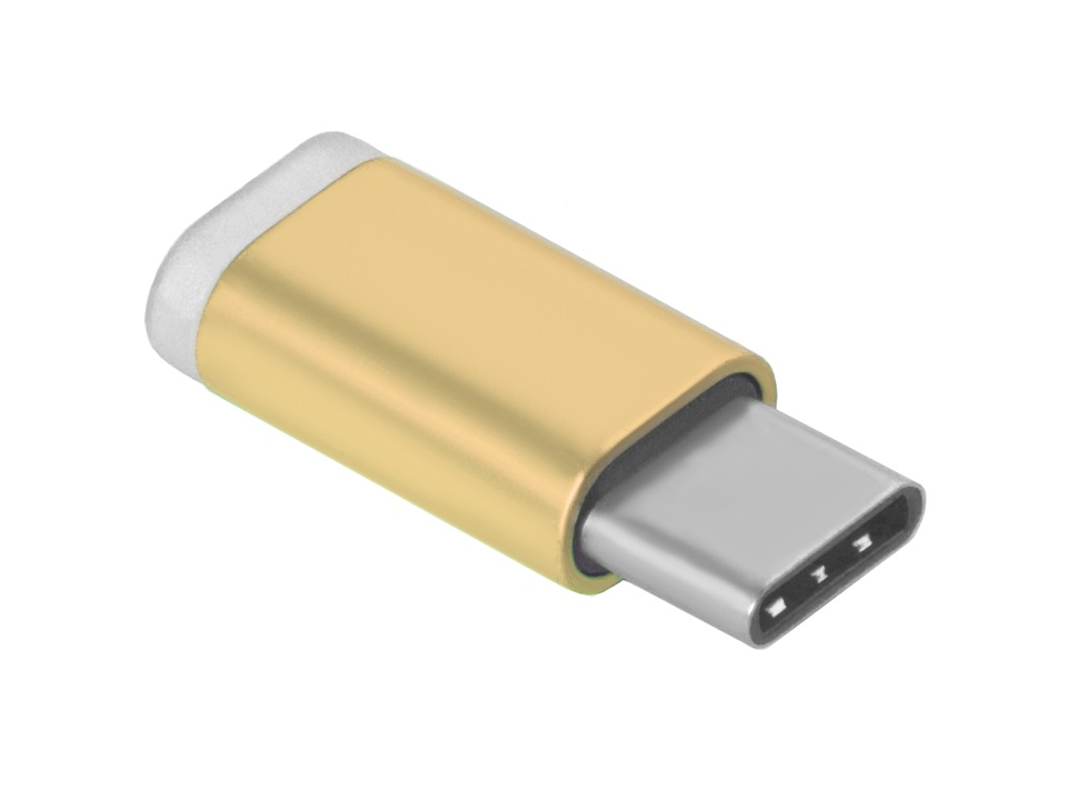 GCR Переходник USB Type C > MicroUSB 2.0, M/F, Золотистый