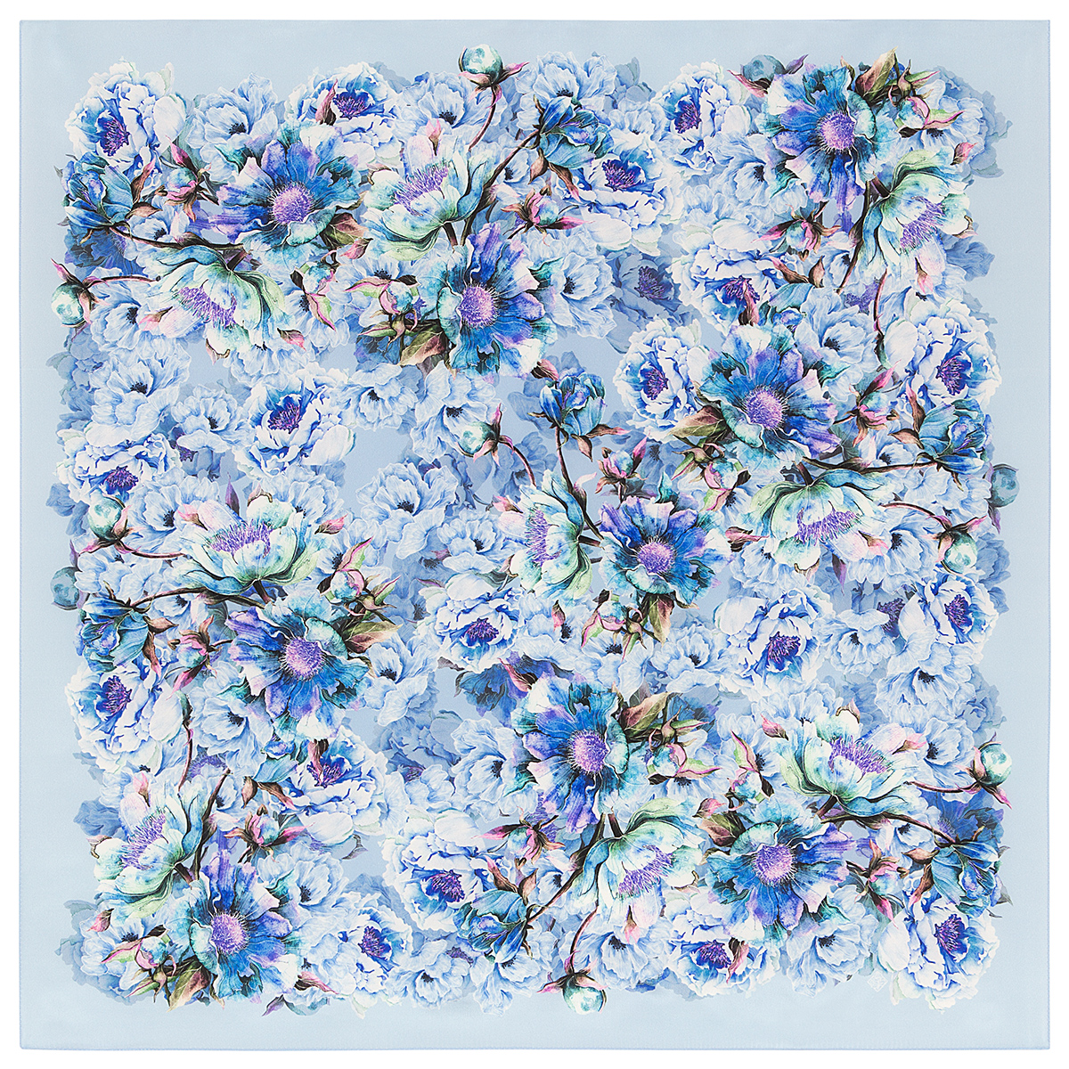 Платок женский Павловопосадский платок 10961 голубой, 89x89 см