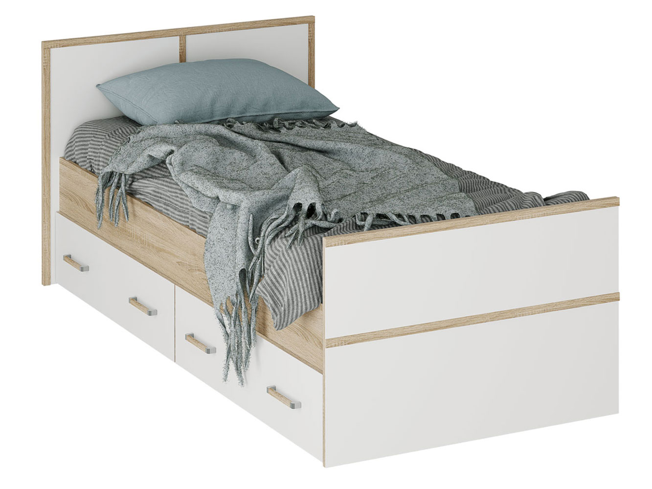 Двуспальная кровать BTS Сакура Дуб Сонома/Белый, 90х200 см