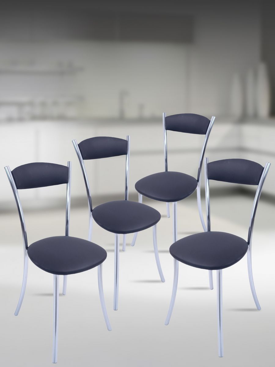 Кухонные стулья мягкие со спинкой Мебель Хром 4 шт черный