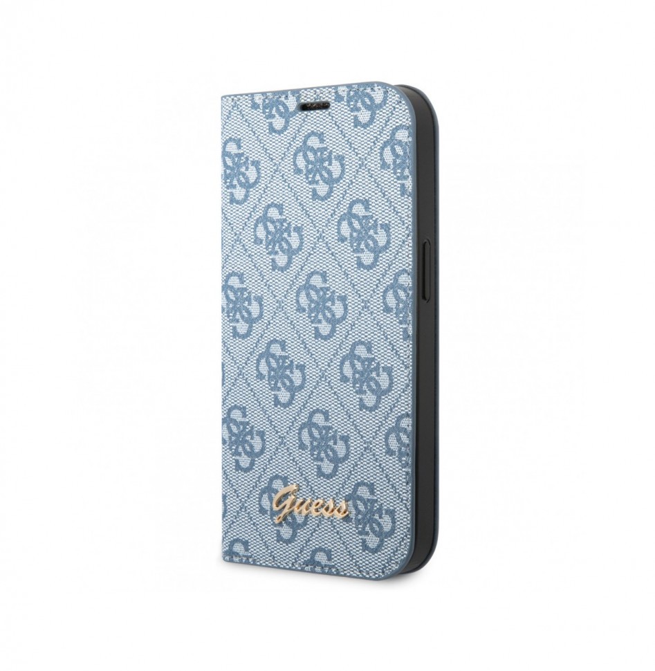 Чехол-книжка Guess PU 4G Script metal logo Booktype для iPhone 14 Pro, Голубой