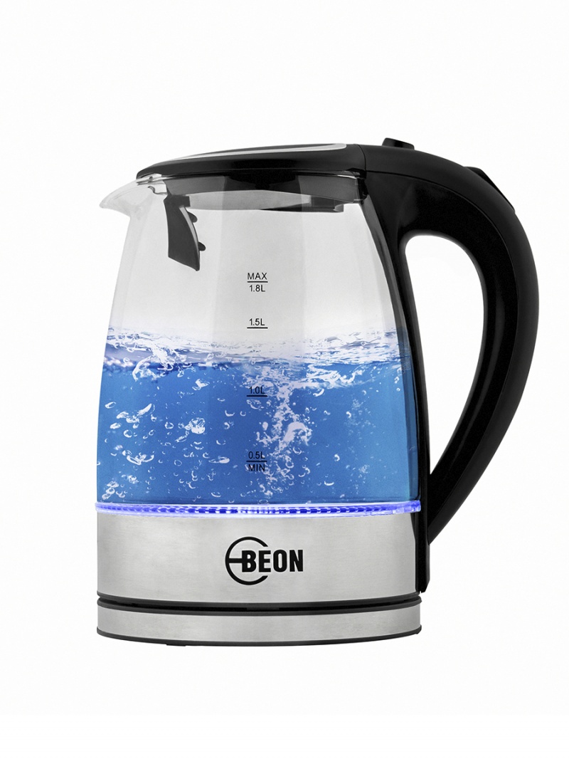 Чайник электрический Beon JK-KE1705 1.7 л прозрачный, черный, серебристый
