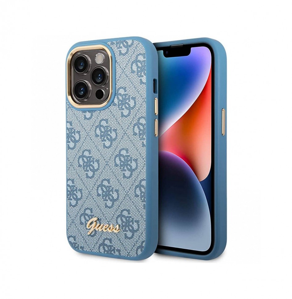 Чехол Guess PU 4G Script metal logo Hard для iPhone 14 Pro, Синий