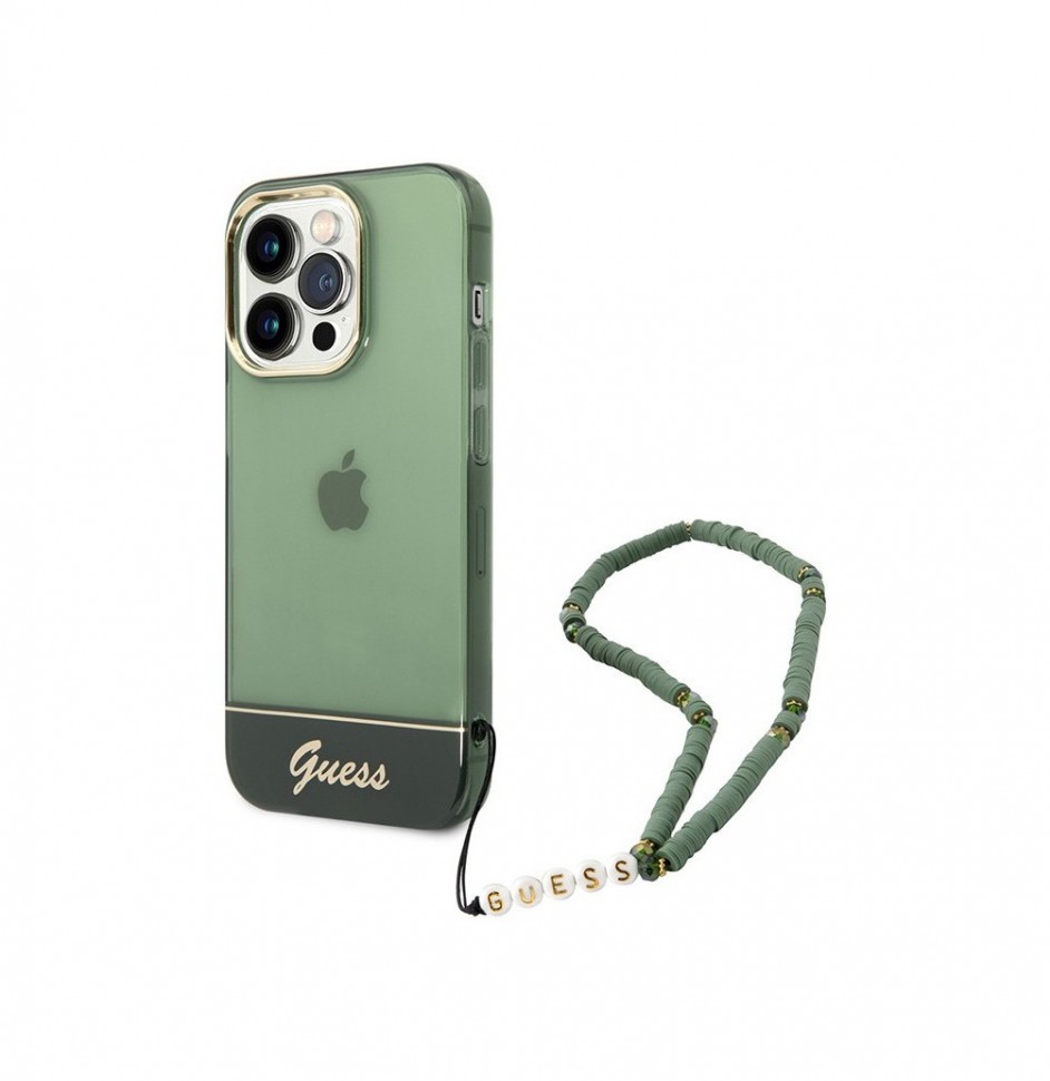Чехол Guess PC/TPU Translucent Electoplated camera + Hand Strap iPhone 14 Pro Max, Зеленый