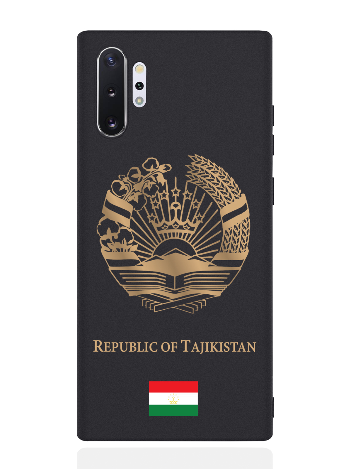 Чехол SignumCase для Samsung Galaxy Note 10+ Золотой Герб Таджикистана черный