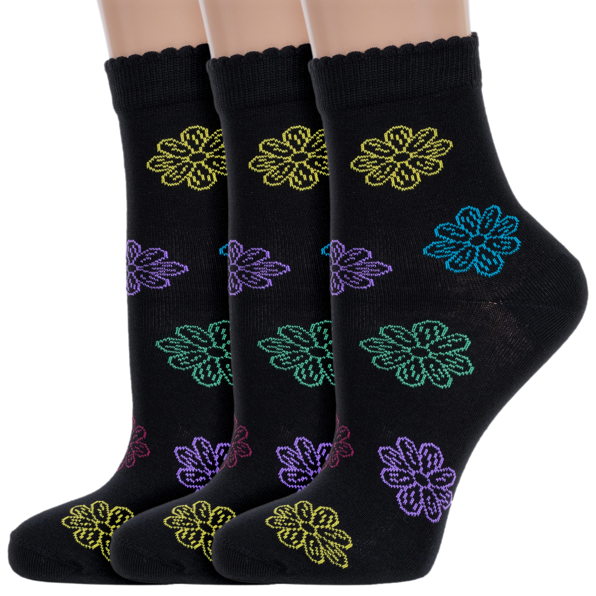 Комплект носков женских LorenzLine 3-Д103 разноцветных; черных 23