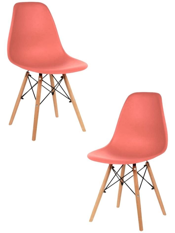 Стул для кухни СтулБержи EAMES DSW, деревянные ножки, 2 шт., коралловый