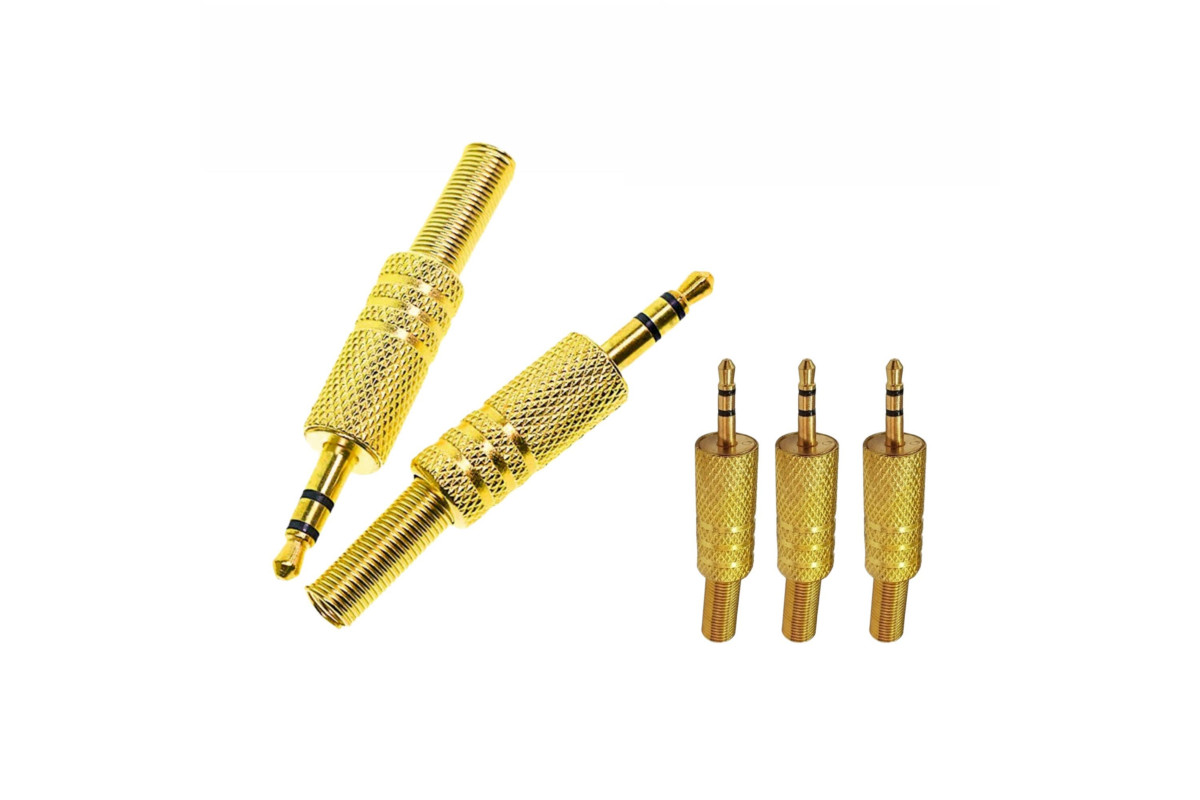 Разъем штекер mini-jack 3.5 мм (папа) стерео (3 pin) с пружиной, металл, золотистый, 5 шт