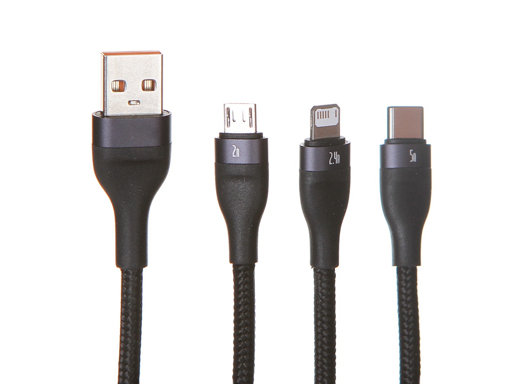 Аксессуар Baseus Flash Data Cable USB - M+L+C 5A 1.2m Grey-Black CA1T3-G1