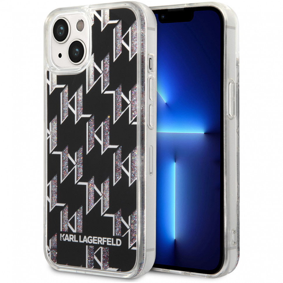 Чехол cg mobile karl lagerfeld liquid glitter monogram для iphone 14 plus, черный