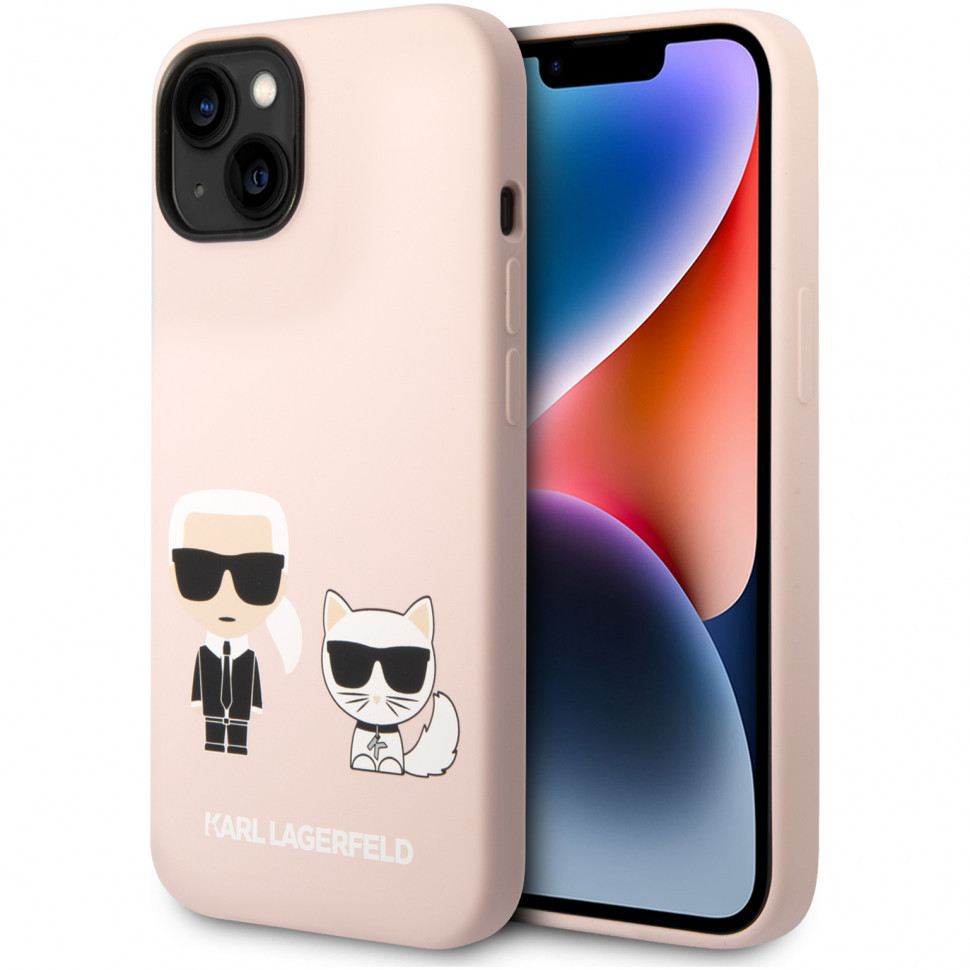 Чехол karl lagerfeld liquid silicone karl & choupette hard для iphone 14 plus, розовый