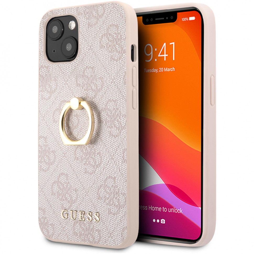 Чехол cg mobile guess pu 4g + ring hard для iphone 14 plus, розовый (guhcp14m4gmrpi)