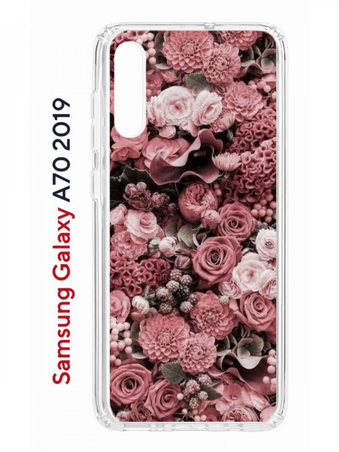Чехол на Samsung A70 с принтом Kruche Print цветы,противоударный бампер,с защитой камеры